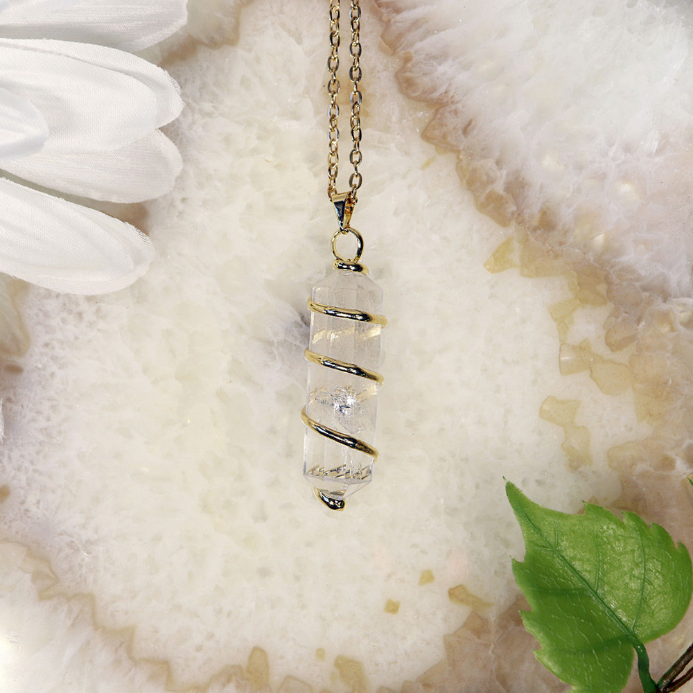 Gold Wrapped Clear Quartz Pendant - Clear Quartz Jewelry - Nature's ...