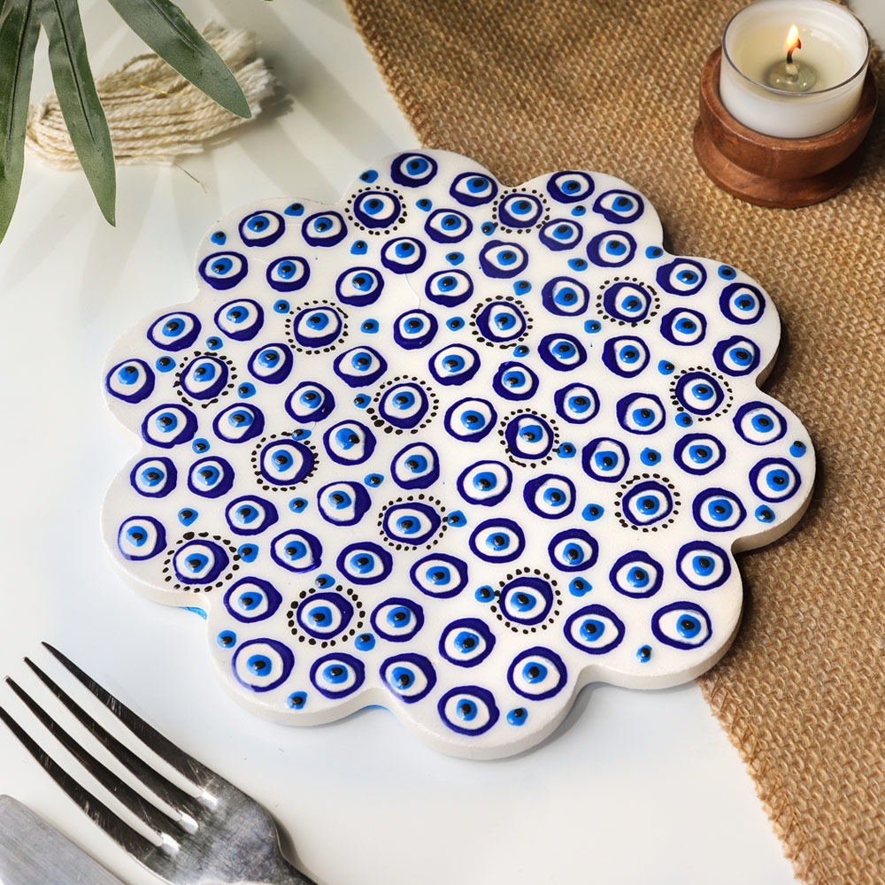 Evil Eye Design Ceramic Coasters Large - Hand painted Decorative ...
