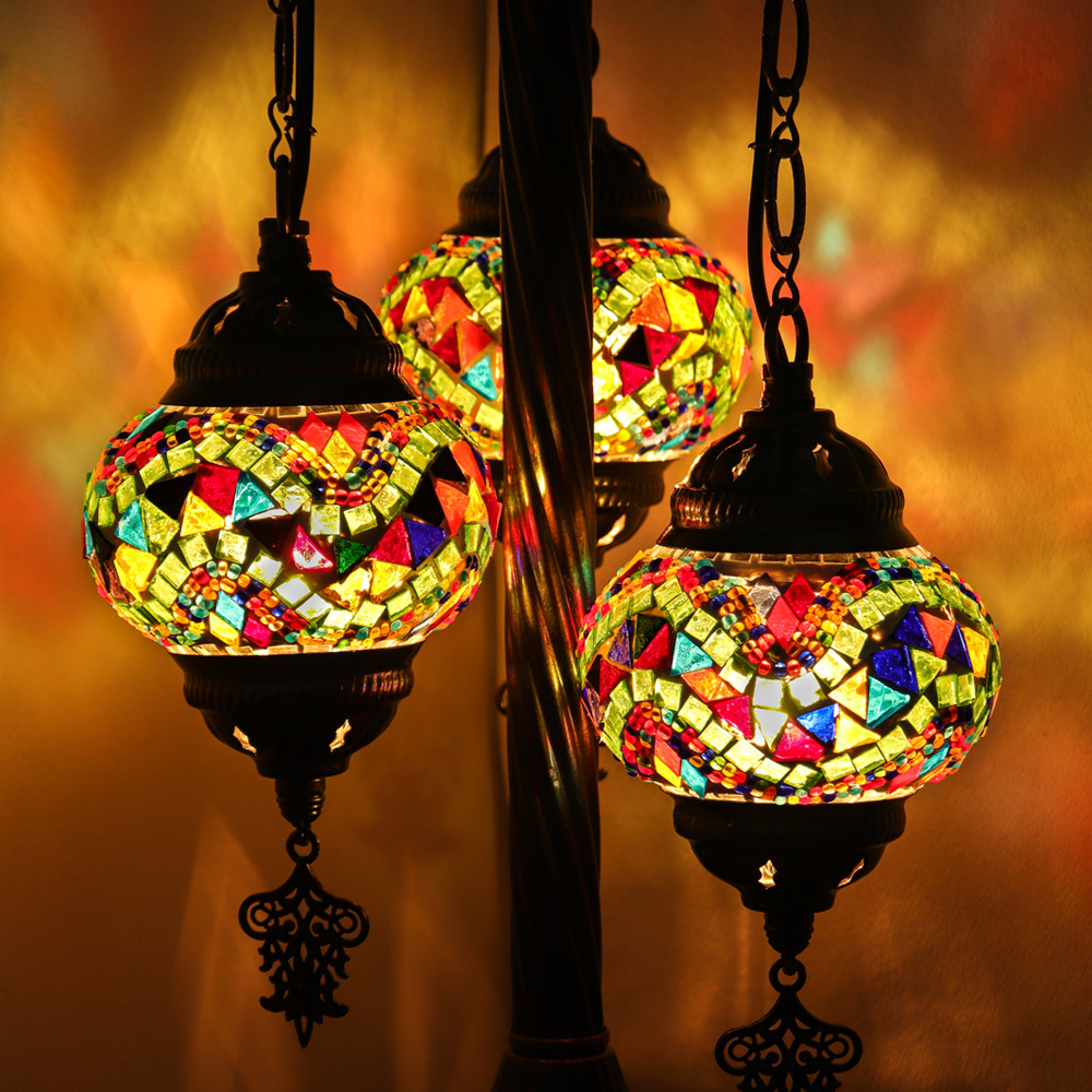 3-in-1 Handmade Turkish Mosaic Carousel Lamp - Wave pattern - Nature's Artifacts