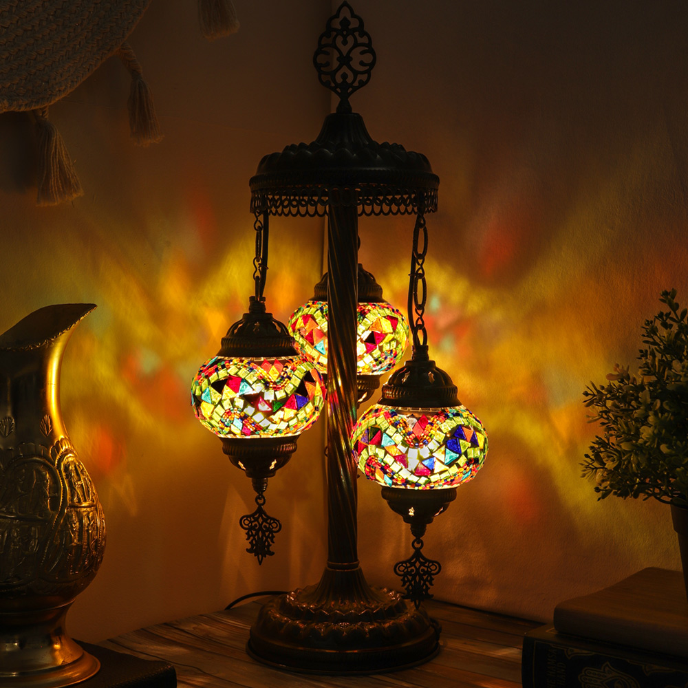 3-in-1 Handmade Turkish Mosaic Carousel Lamp - Wave pattern - Nature's ...